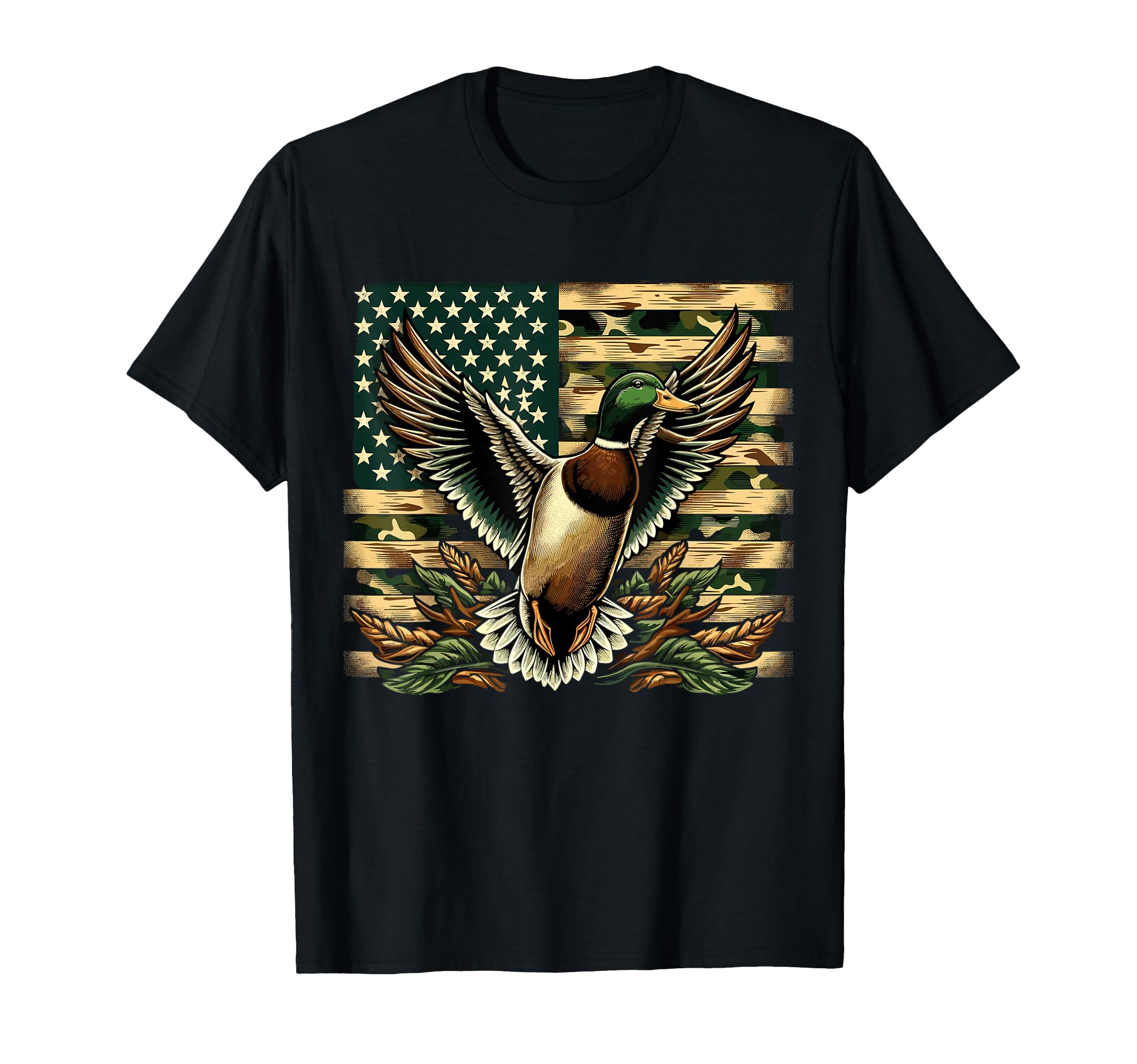 Amazon.com: Duck Hunter American Flag Camouflage Hunting T-Shirt ...