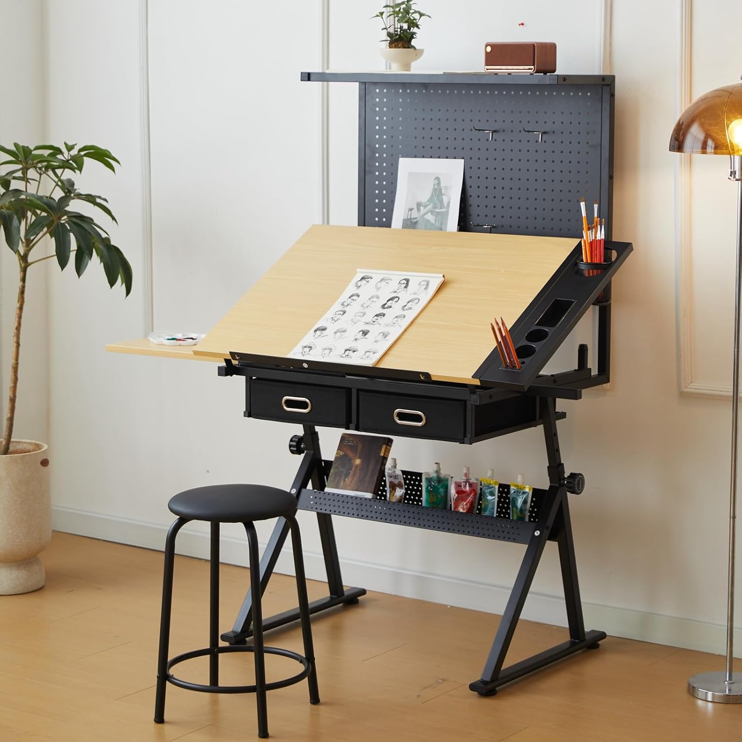 Amazon.com: Gynsseh Drafting Table with Stool, Height Adjustable ...