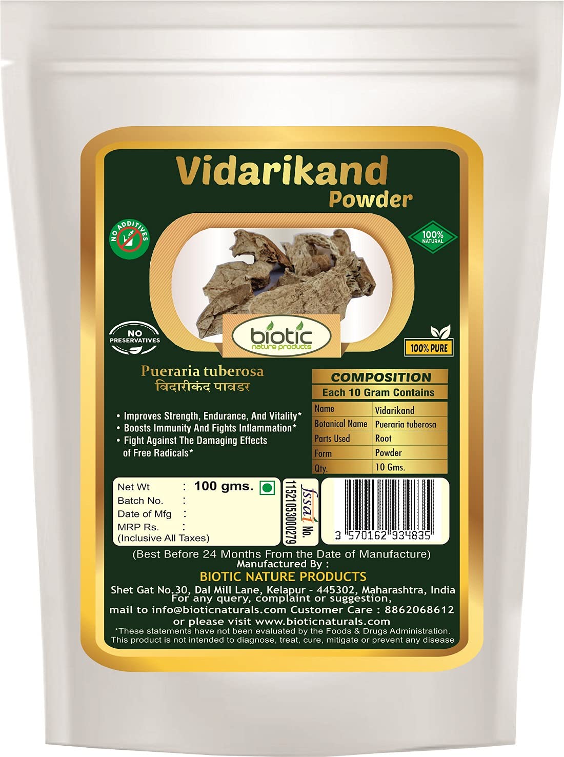 Buy Biotic Vidarikand Powder/Vidharikand Churna - 100 gm Online at Low ...