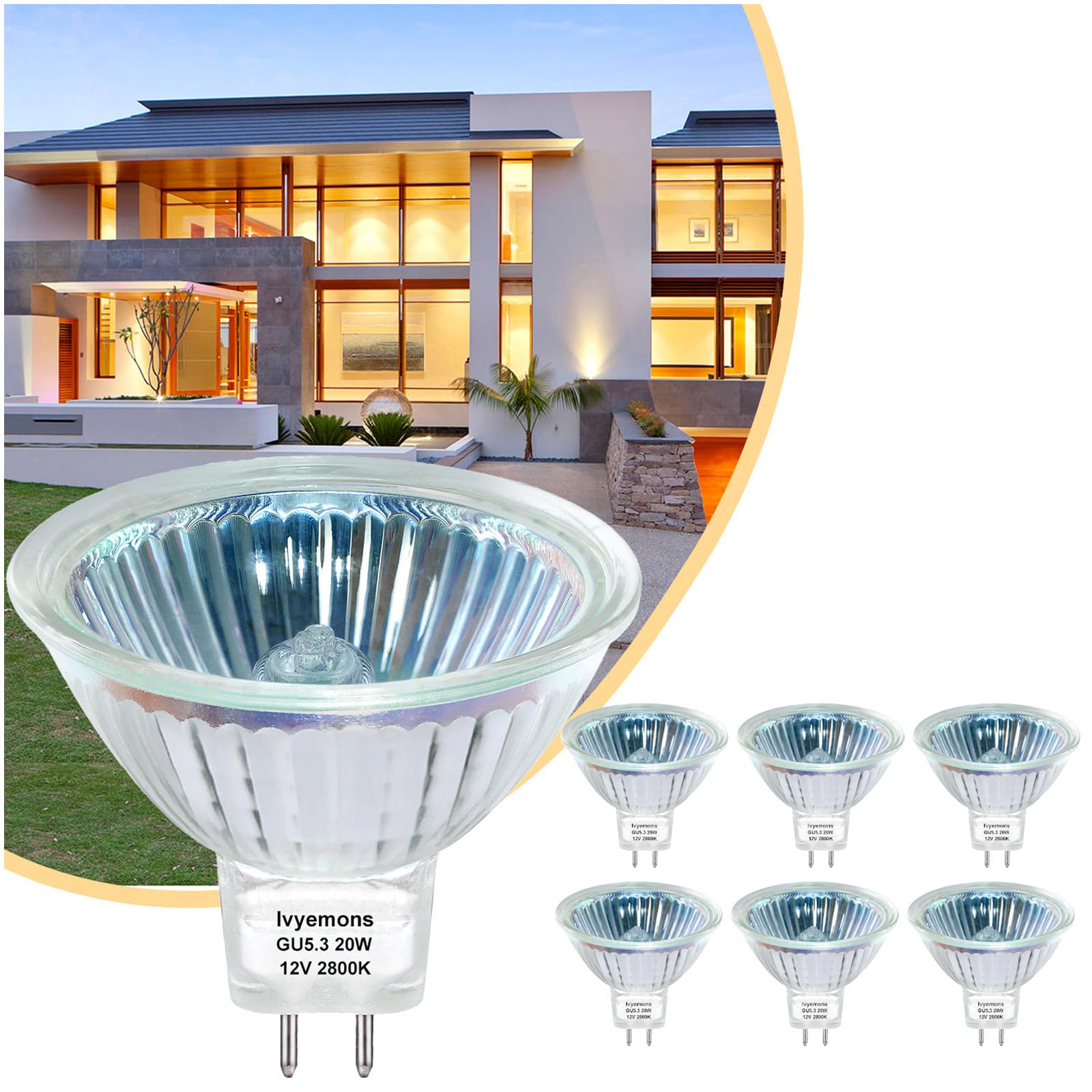 Ivyemons MR16 Halogen Bulb 20W 12V - 6 Pack MR16 Bulb 20W with GU5.3 ...