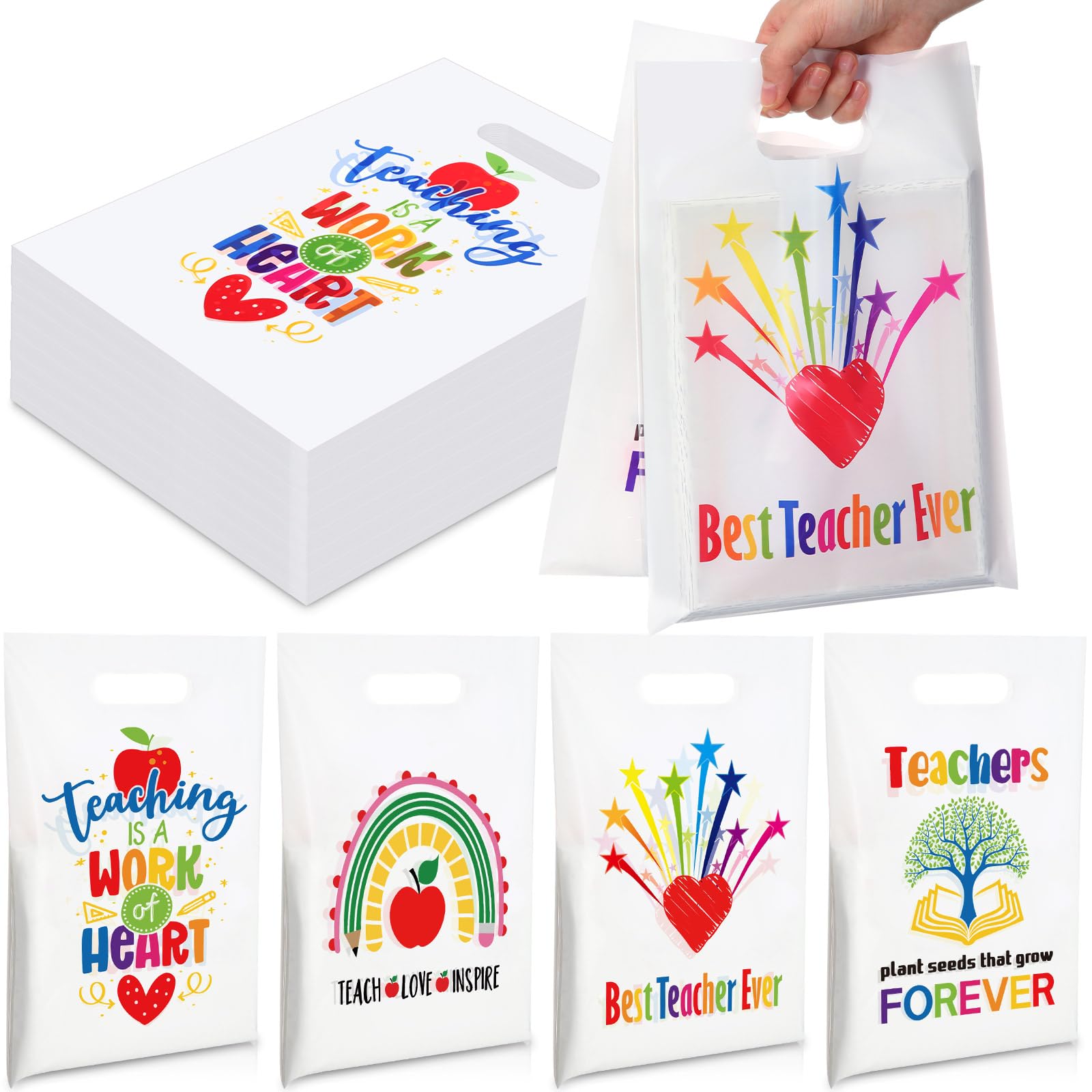 Snapklik.com : 100 Pieces Plastic Teacher Appreciation Gift Bags Bulk 9 ...