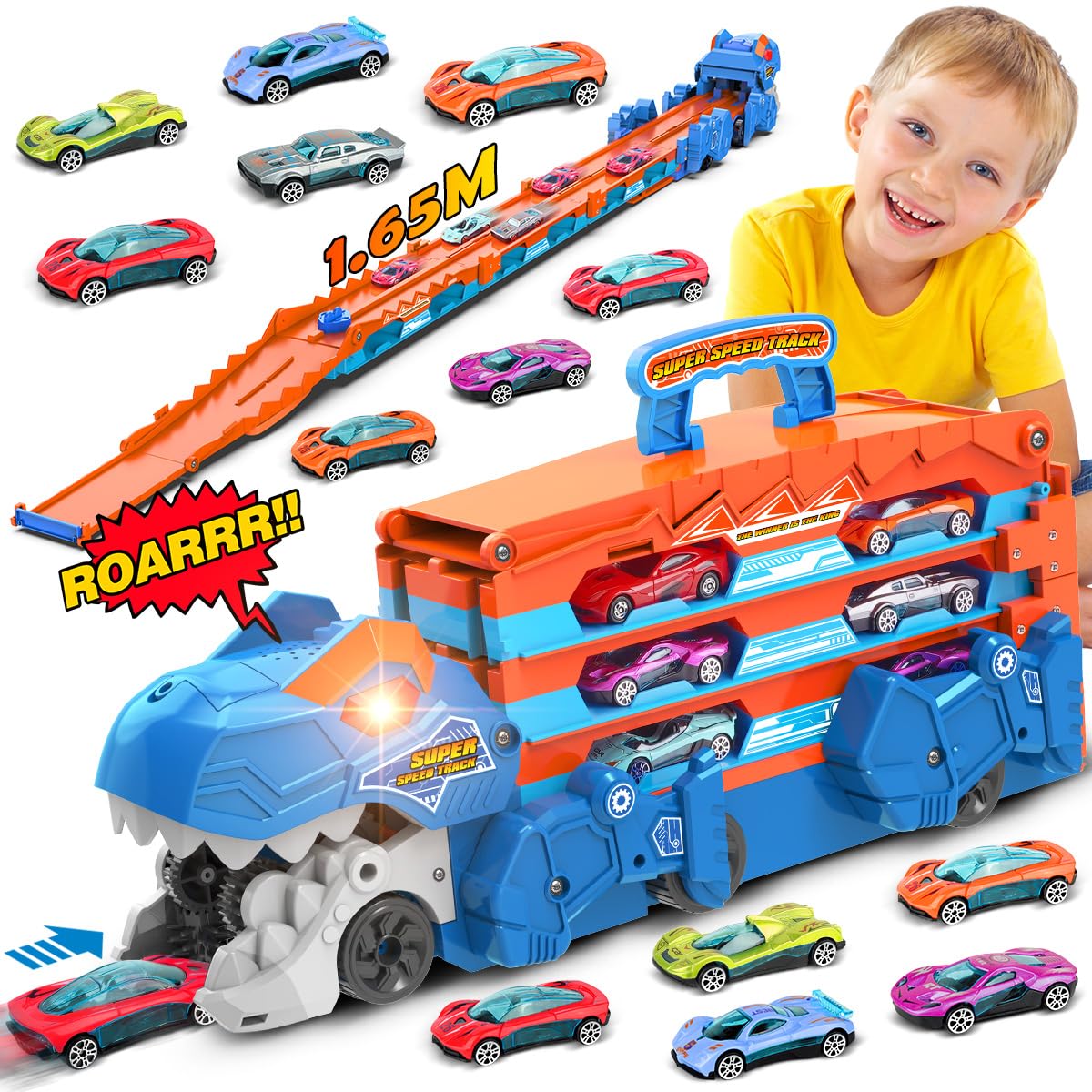 Amazon.com: TERRAMUS Dinosaur Transport Truck Car Toy for Kids - 3 in 1 ...