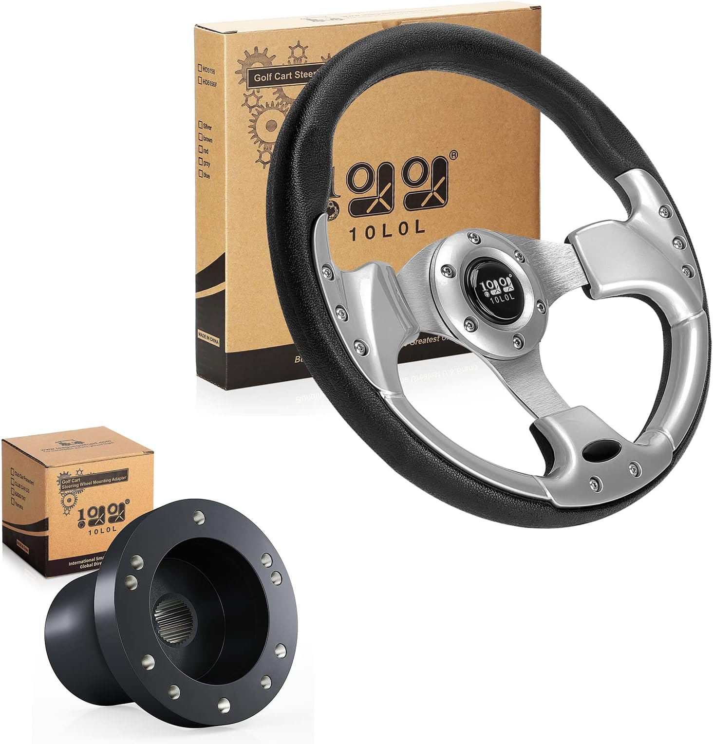 Amazon.com: 10L0L Golf Cart Steering Wheel + Steering Wheel Adapter for ...