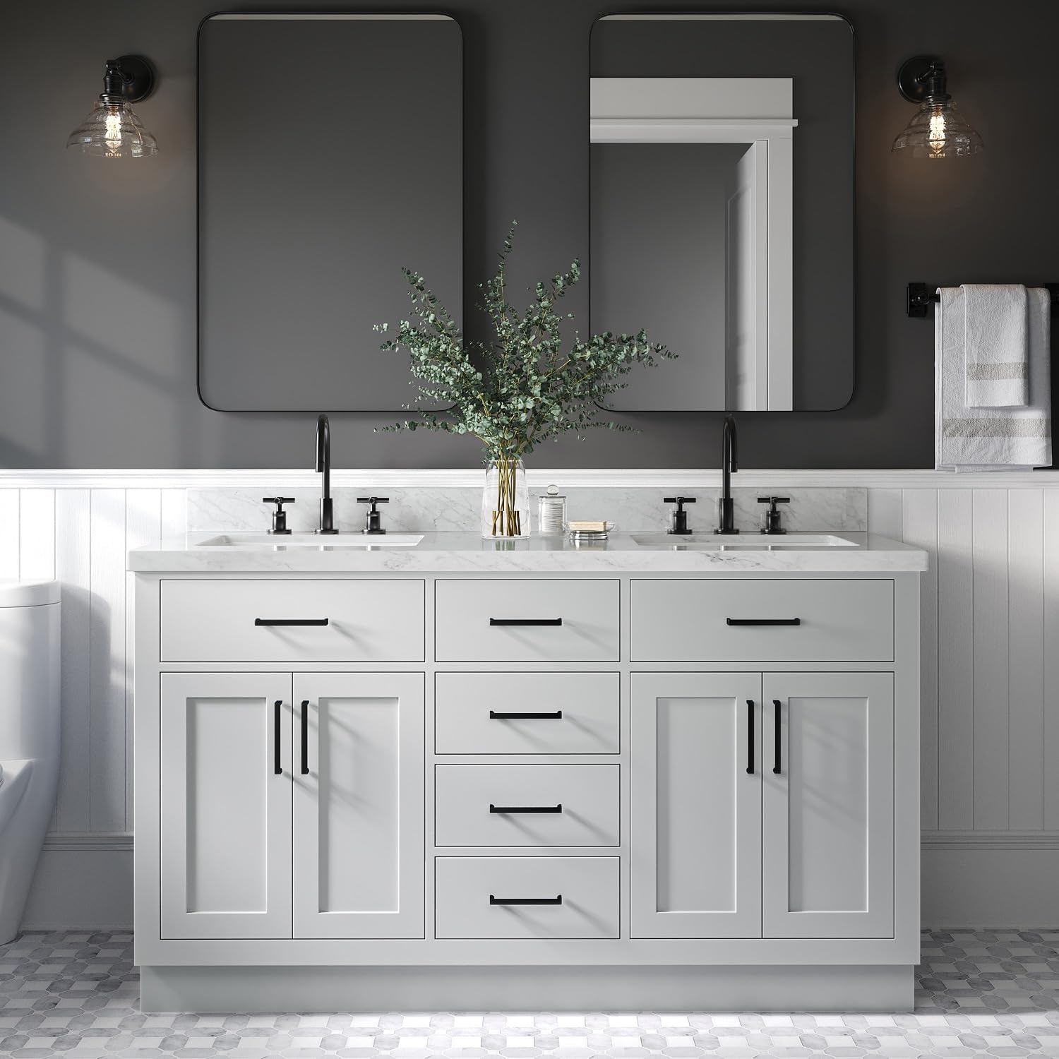 Amazon.com: ARIEL 61" Grey Double Bathroom Vanity with Sink, 1.5 ...