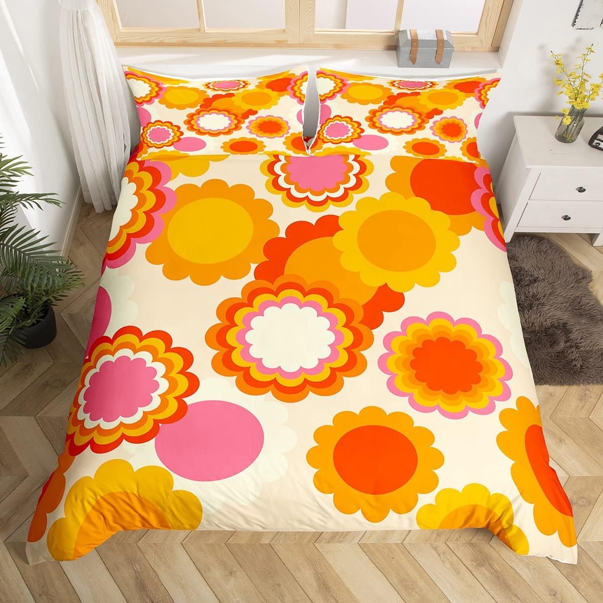 Amazon.com: Vintage Floral Print Bedding Set Kids Retro Hippie Flowers ...