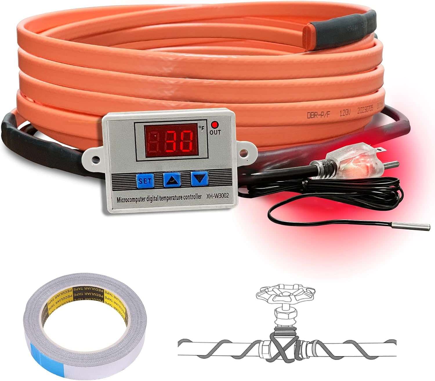 Cupohus Heat Tape for Water Pipes with Digital Display Thermostat 12FT ...
