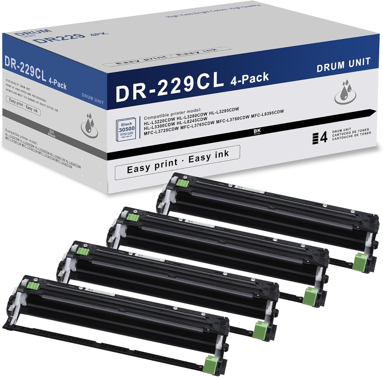 Amazon.com: 4-Pack Black Super High Yield DR229CL Drum Unit Replacement for Brother DR-229CL DR ...