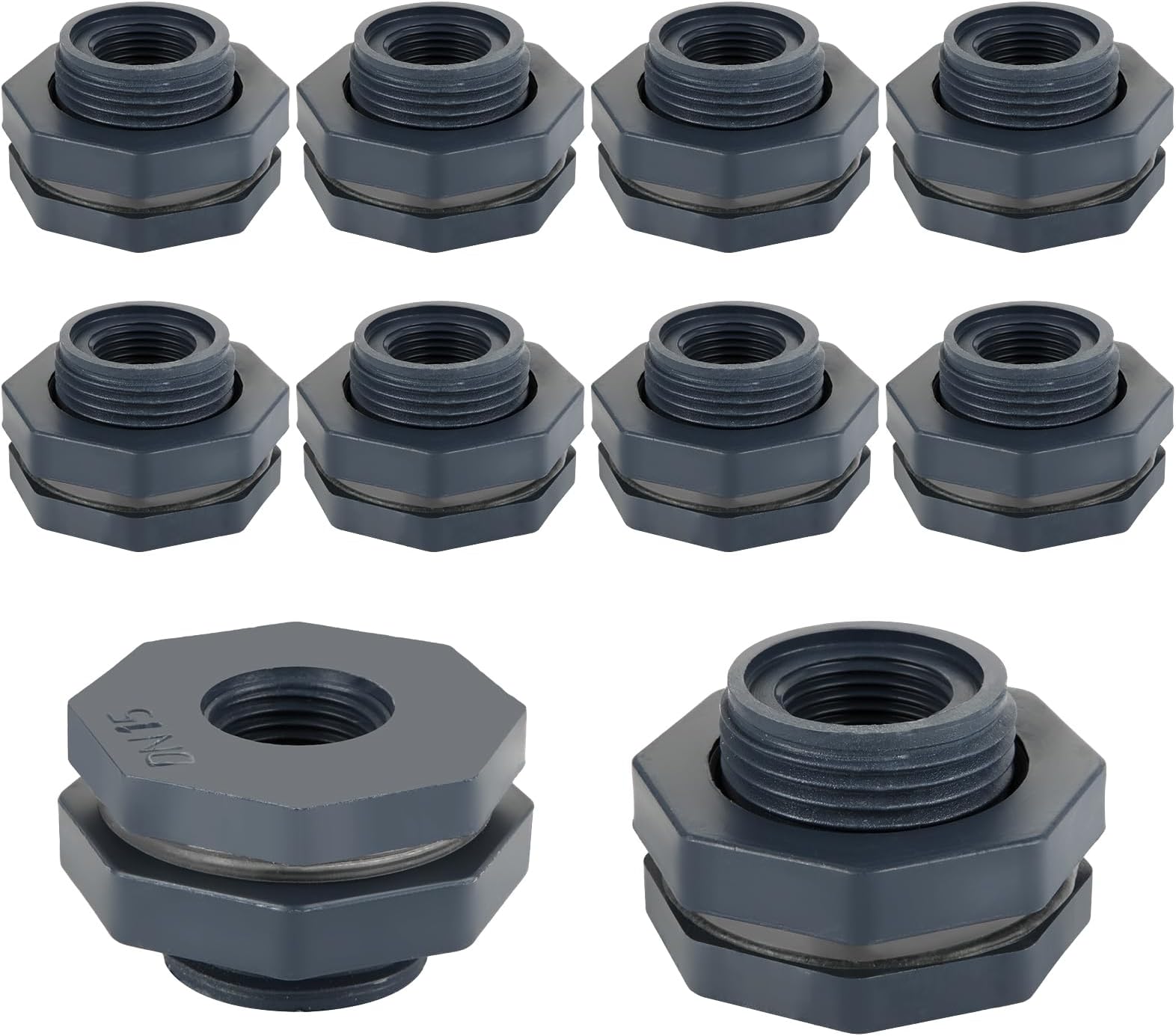 FVIEXE 10PCS 1/2 Inch PVC Bulkhead Fitting, Double Threaded Bulkhead ...