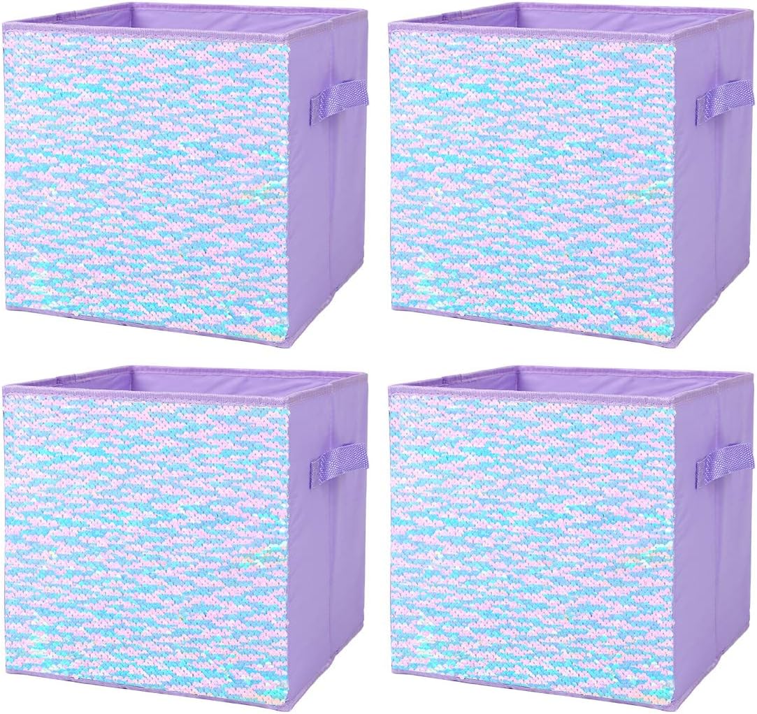 Amazon.com: ELUCHANG Foldable Sequin Storage Basket Bin Closet Cubes ...
