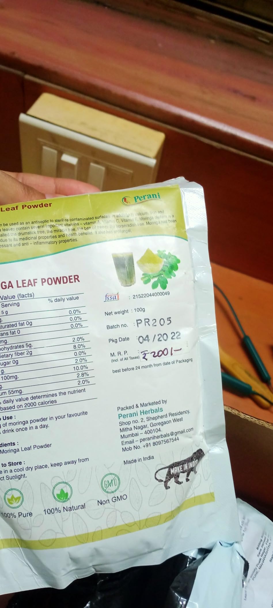 Perani Herbals Moringa Leaf Powder | 100 gram | Drumstick Leaf Powder ...