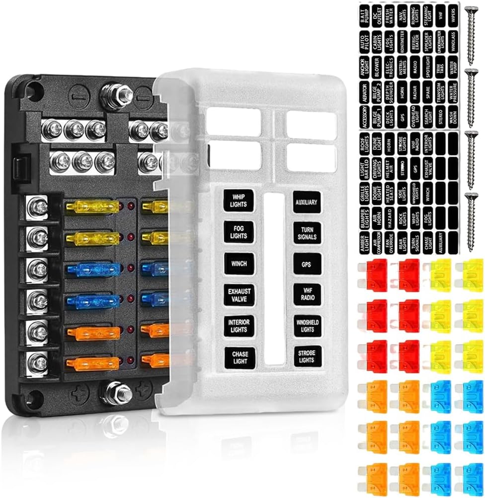 STHIRA® HIRA 12V Car Fuse Box Kit - 12-Way Blade Fuse Block with LED ...