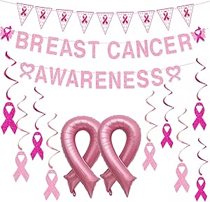 Amazon.com: Breast Cancer Awareness Decorations,Glitter Pink Ribbon ...