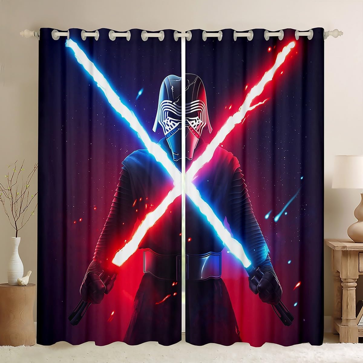 Amazon.com: Feelyou Kids Lightsaber Curtains 3D Galaxy Neon Blue Red ...