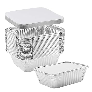 Aluminium Silver Foil Container 450ml, with Lid Pack of 25 : Amazon.in ...