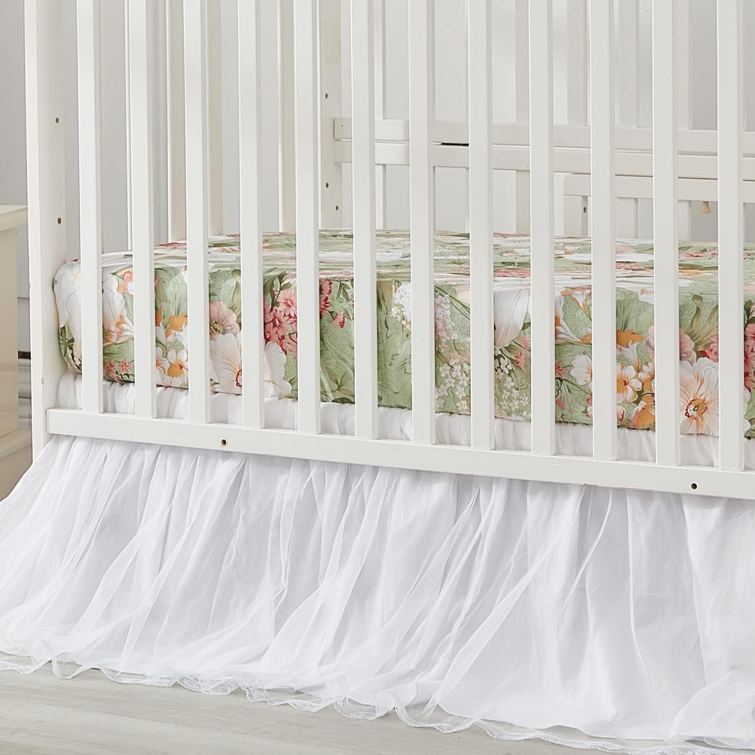 Amazon.com: White Crib Skirt. Soft Tulle Crib Skirt. Elegant Sheer ...