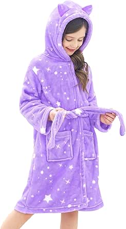 Amazon.com: Doctor Unicorn Girls Leopard Cat Robe Kids Fleece Warm ...