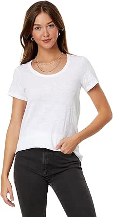 Bobi Los Angeles Ribbed Curved Hem Tee White LG at Amazon Women’s ...