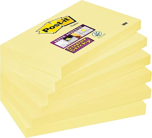 Post-it Super Sticky Notes Canary Yellow, Pack of 6 Pads, 90 Sheets per ...