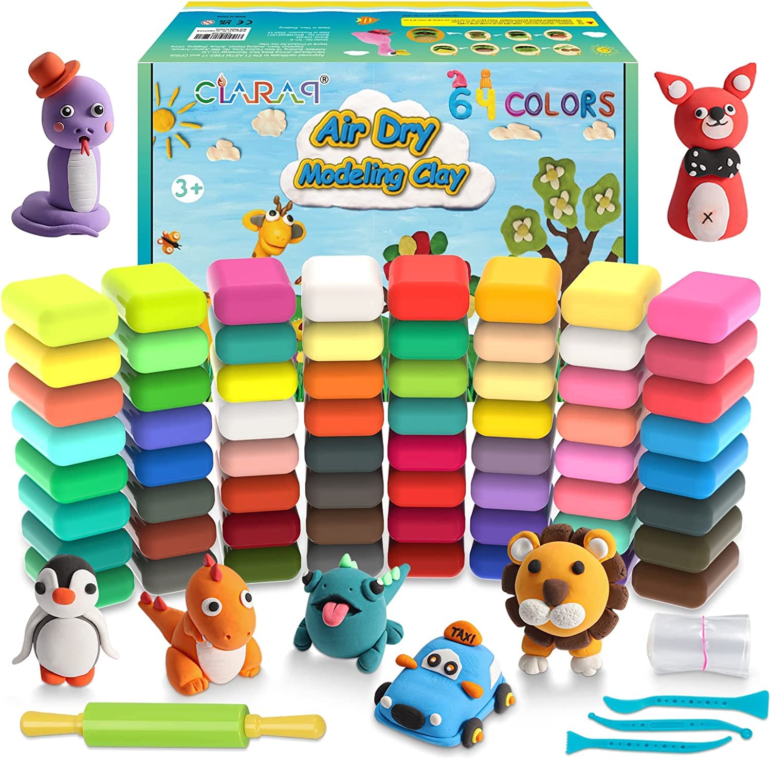 CiaraQ Modeling Clay Kit - 64 Colors Air Dry Ultra Light Clay, Safe ...
