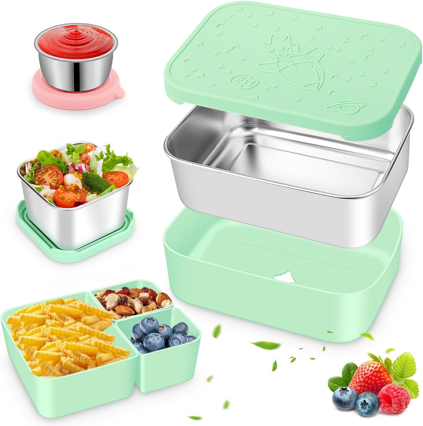 Amazon.com: 3Pack Stainless Steel Lunch Bento Box Set, 28.7OZ Leakproof ...