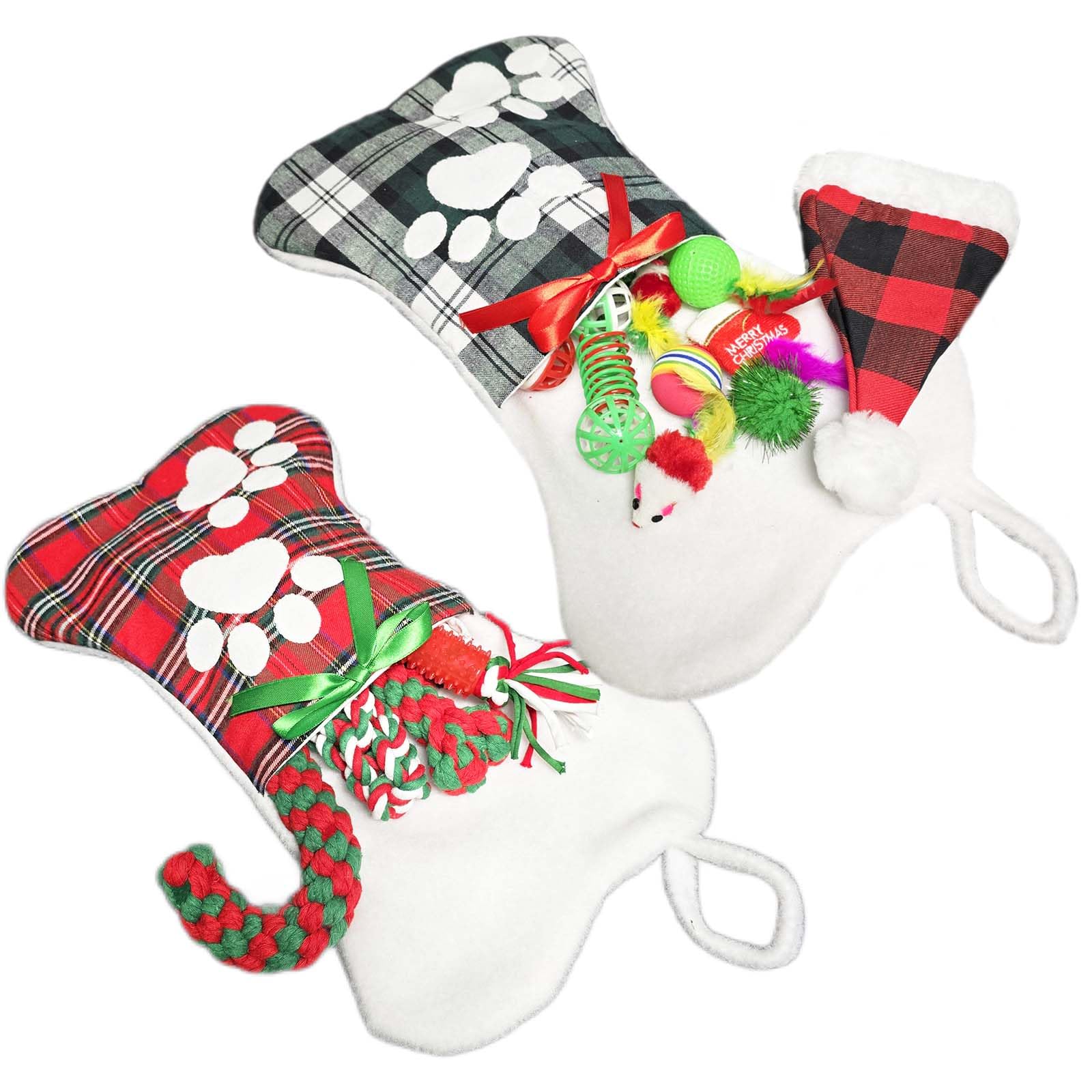 Amazon.com: 2 Pack Large Plaid Bone-Shaped Christmas Stockings for Pets ...