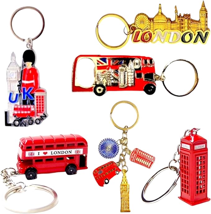 6 London Keyrings, 3D Bus Telehone Box Keychain, London Souvenir key ...