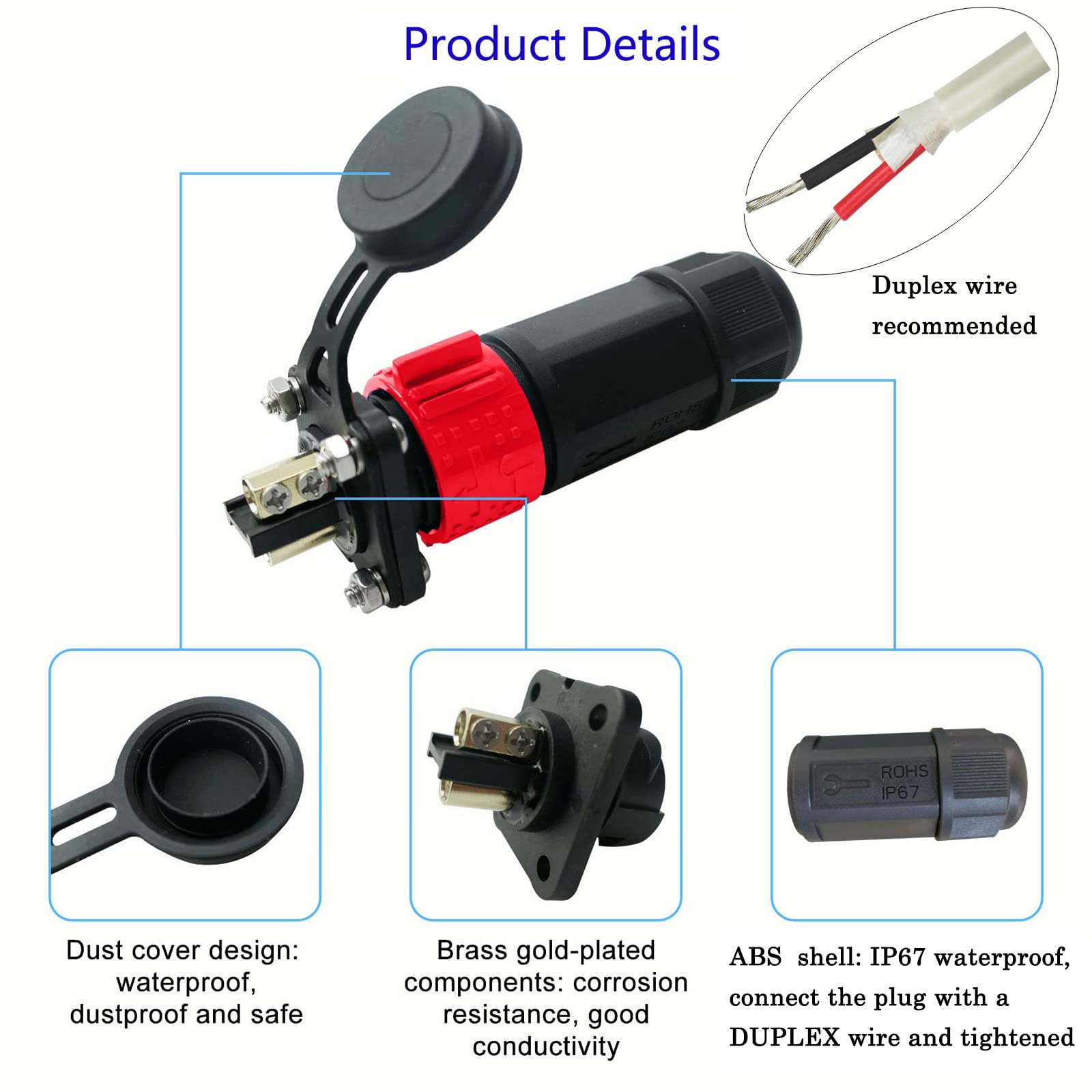 Snapklik.com : GaiRen 50 Amp Industrial Connector, 8AWG 2 Pin ...