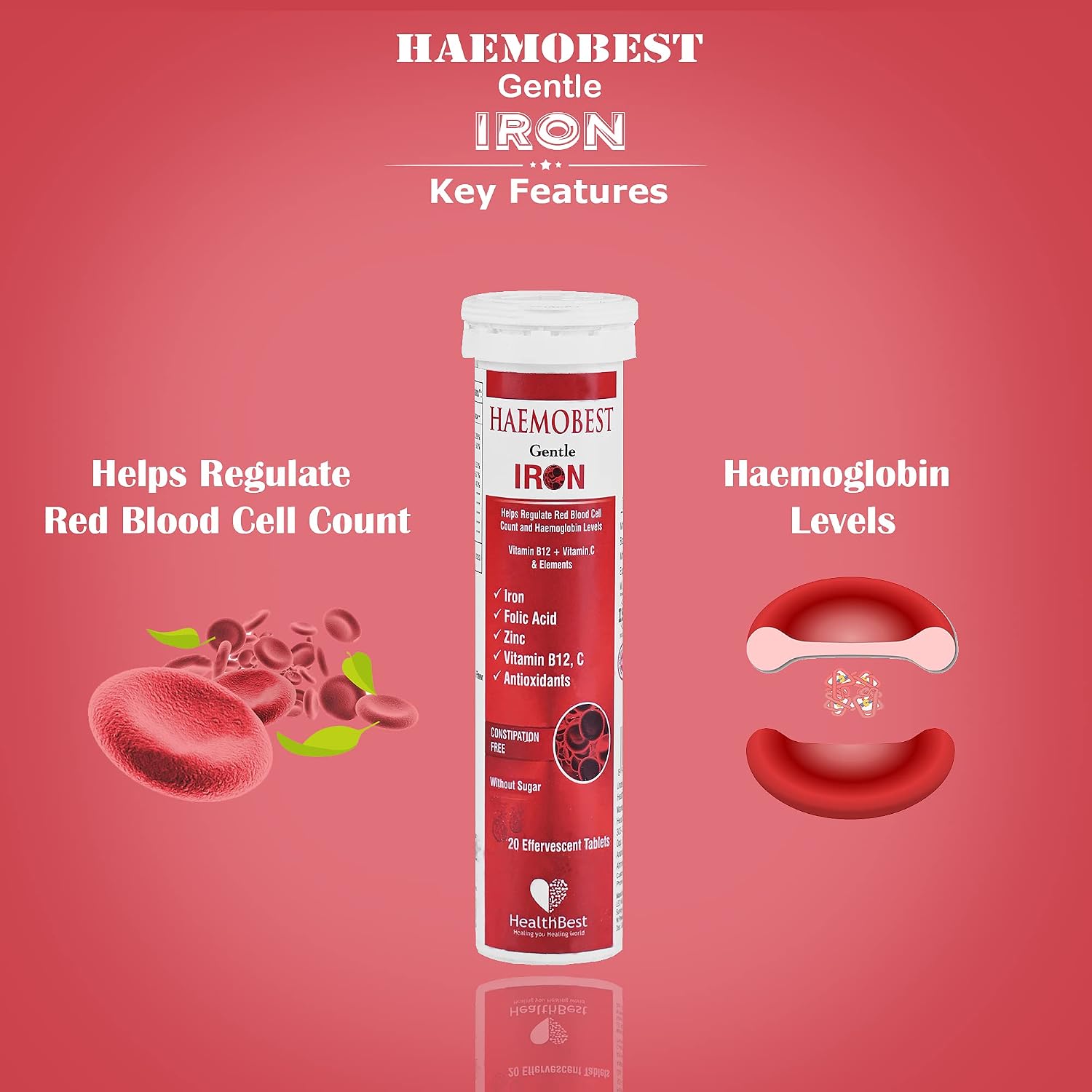 HealthBest Haemobest – Tableta efervescente, suplemento de hierro ...