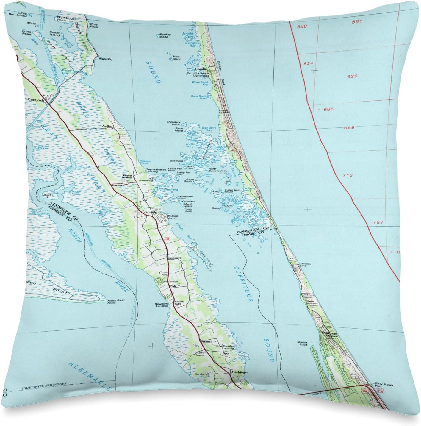 Amazon.com: Currituck Sound Nautical Map (1985) Throw Pillow : Home ...