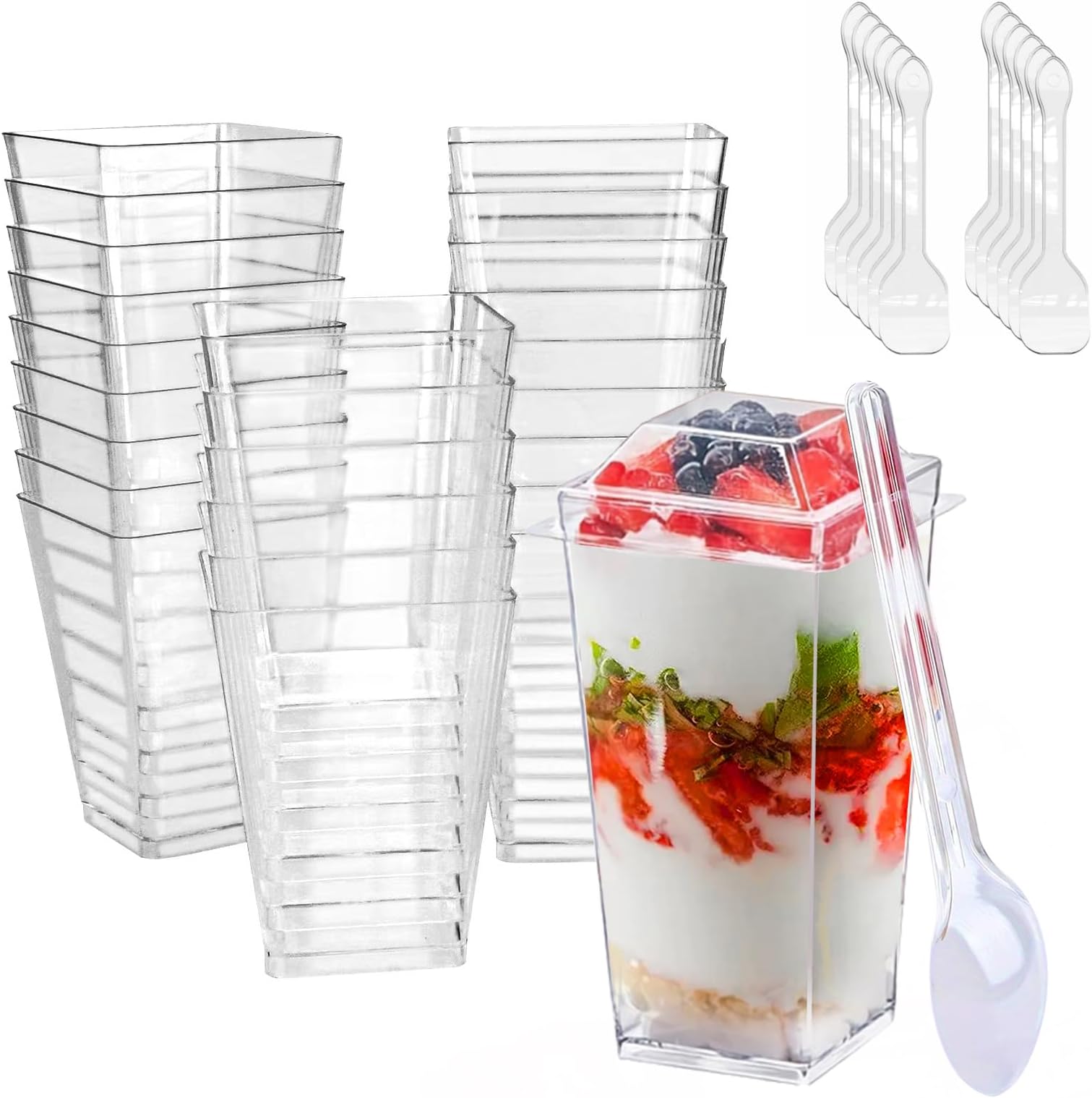 Amazon.com | KETWOD 50 dessert cups+50 spoons, 5-ounce transparent ...
