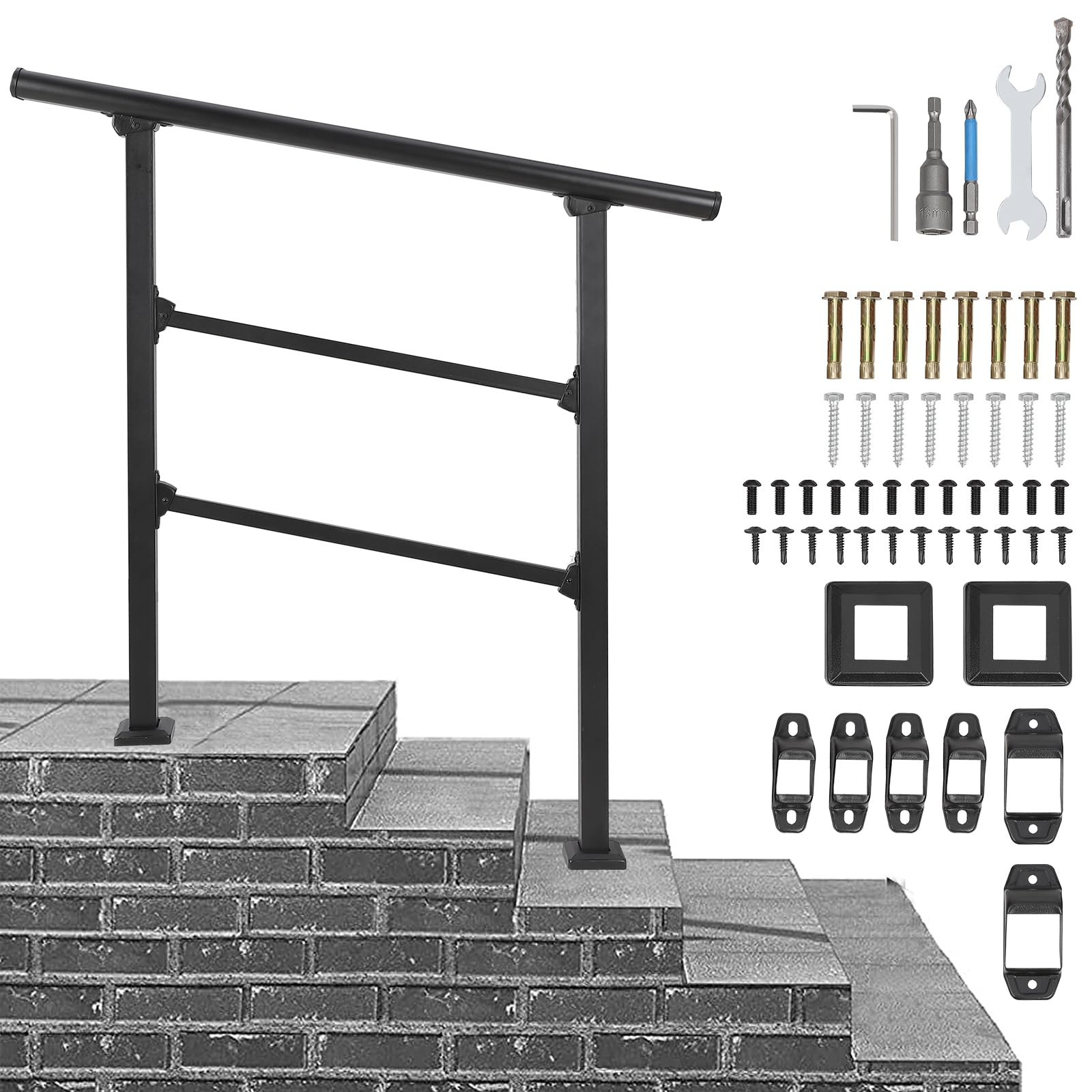 Handrails for Outdoor Steps, Outdoor Stair Railing Fits 2 to 3 Steps ...