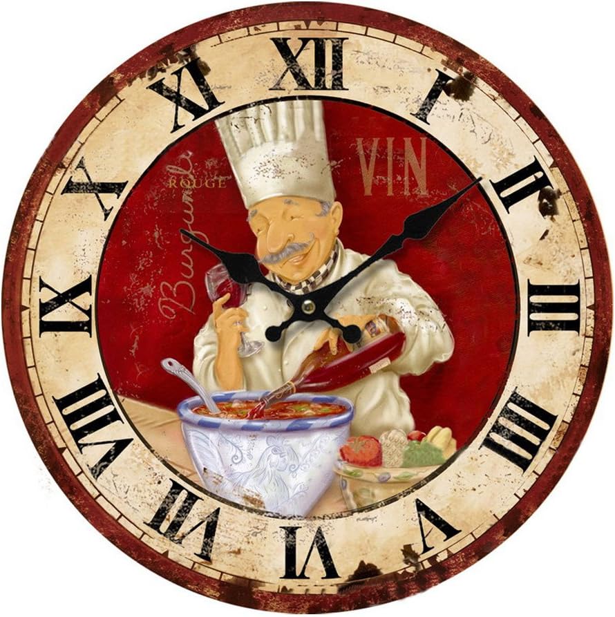 Amazon.com: KiaoTime 13.5 inch Vintage Wall Clock Italian Cooking Chef ...