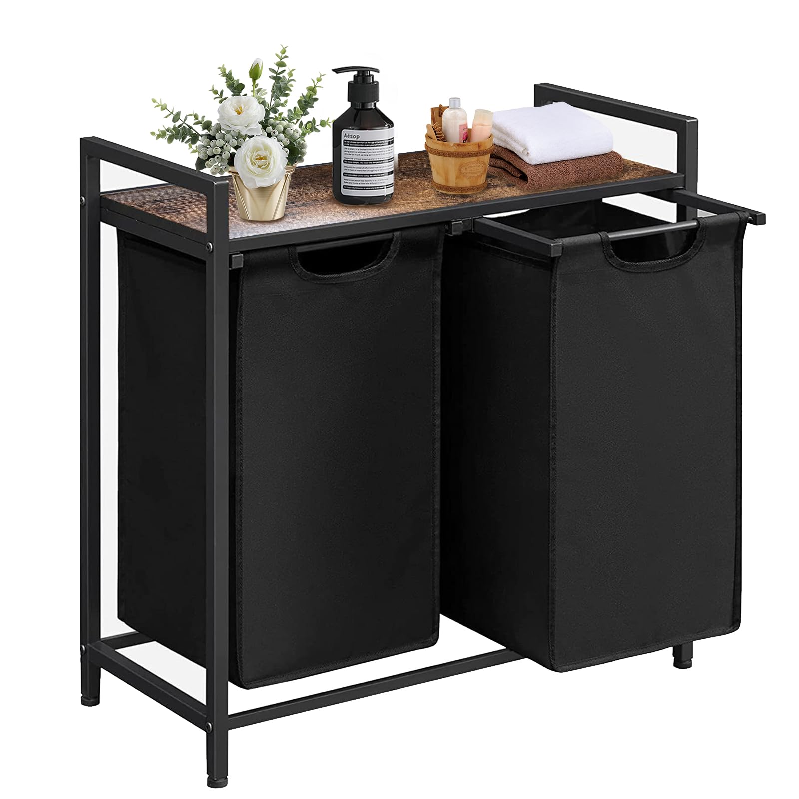 Mostop Laundry Hamper with Shelf, 2 Section Laundry Basket with Double ...