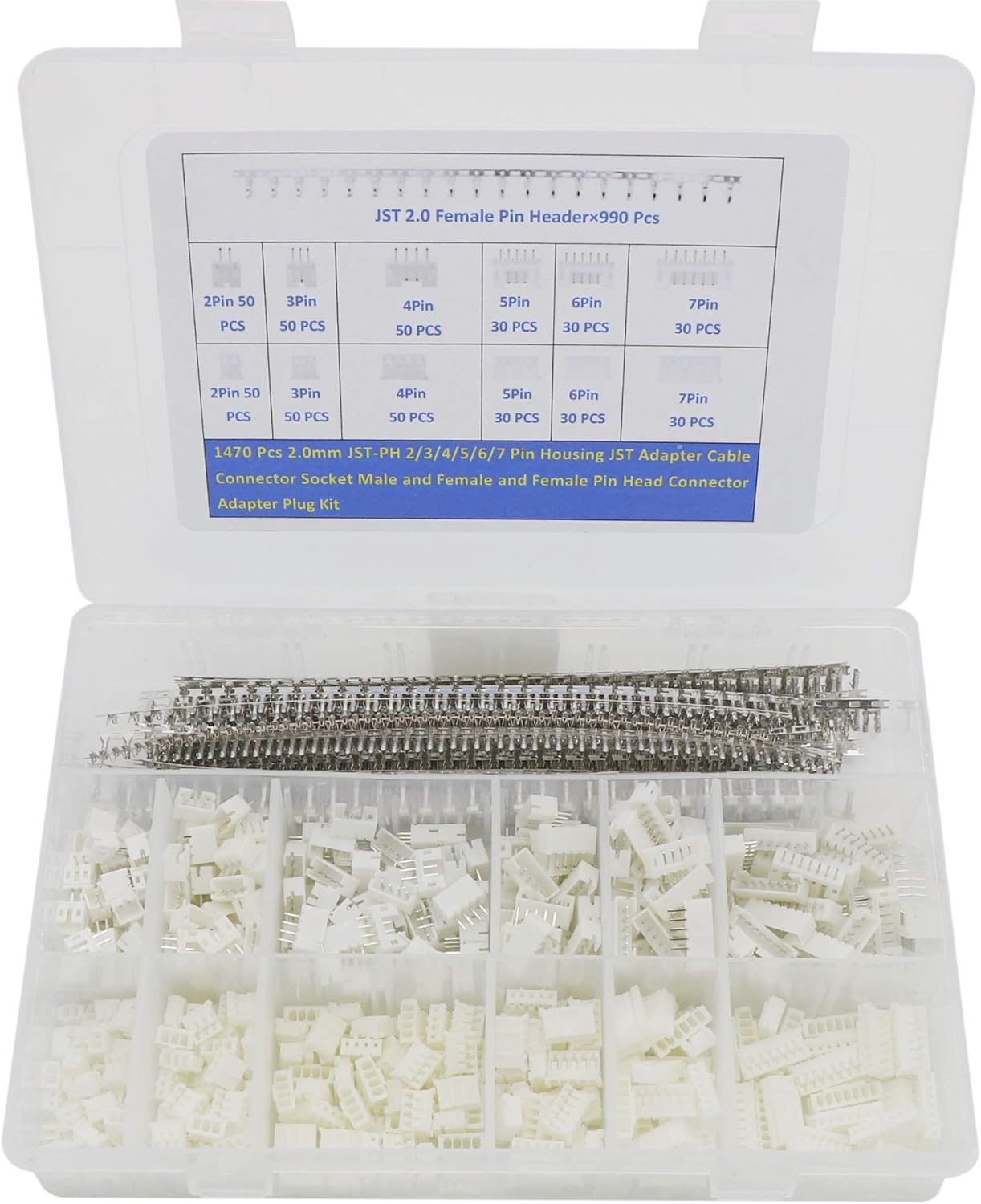 Amazon.com: 1470 Pieces 2.0mm JST-PH JST Connector Kit. 2.0mm Pitch ...