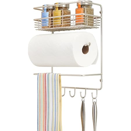 mDesign Kitchen Roll Holder - Wall Mounted Kitchen Shelves for Spices ...