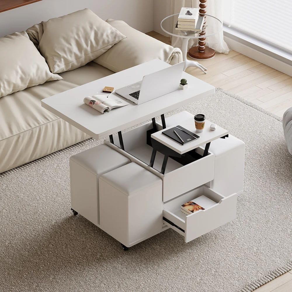 Amazon.com: homary White Lift Top Coffee Table with Hidden Storage, 3 ...