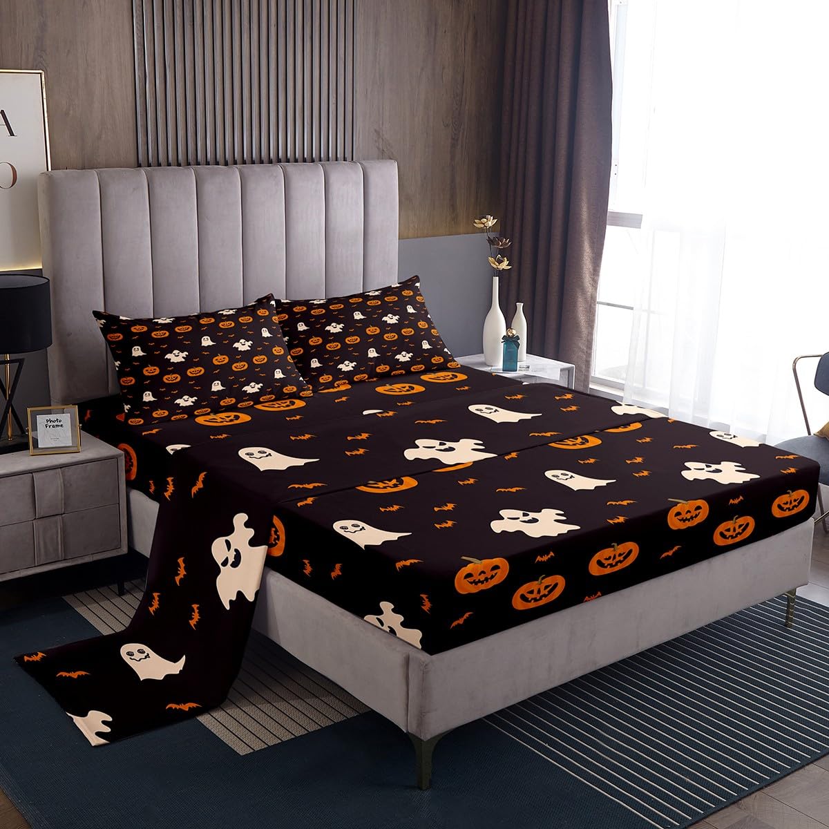 Amazon.com: jejeloiu Pumpkin Lantern Sheet Set Full Size Kids Halloween ...