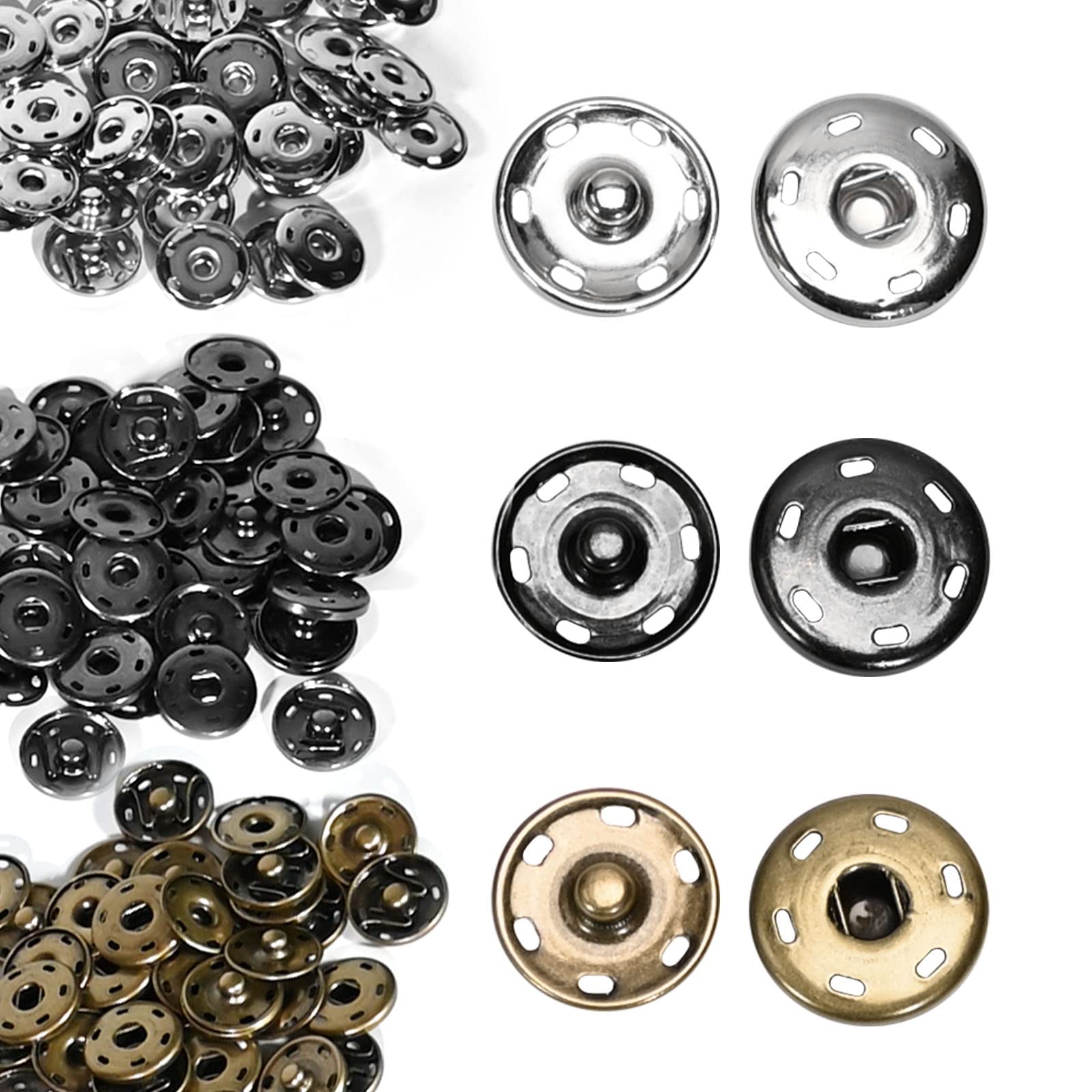 UOIENRT 60 Sets/120 PCS Snap Fasteners, 3 Colors Metal Press Studs Sew ...