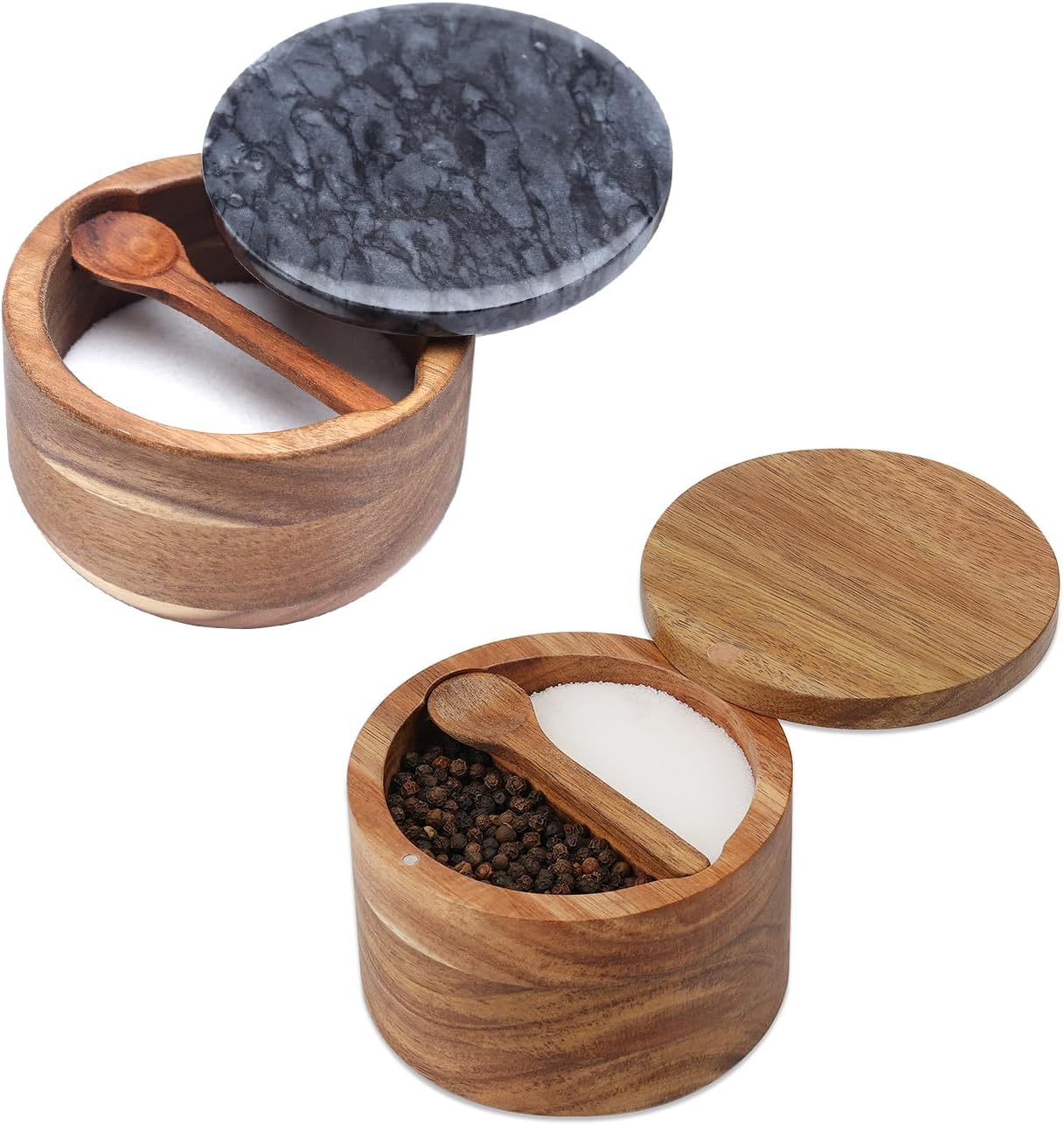 Amazon.com: KITCHENDAO Acacia Salt Cellar Box Bowl with Built-in Spoon ...