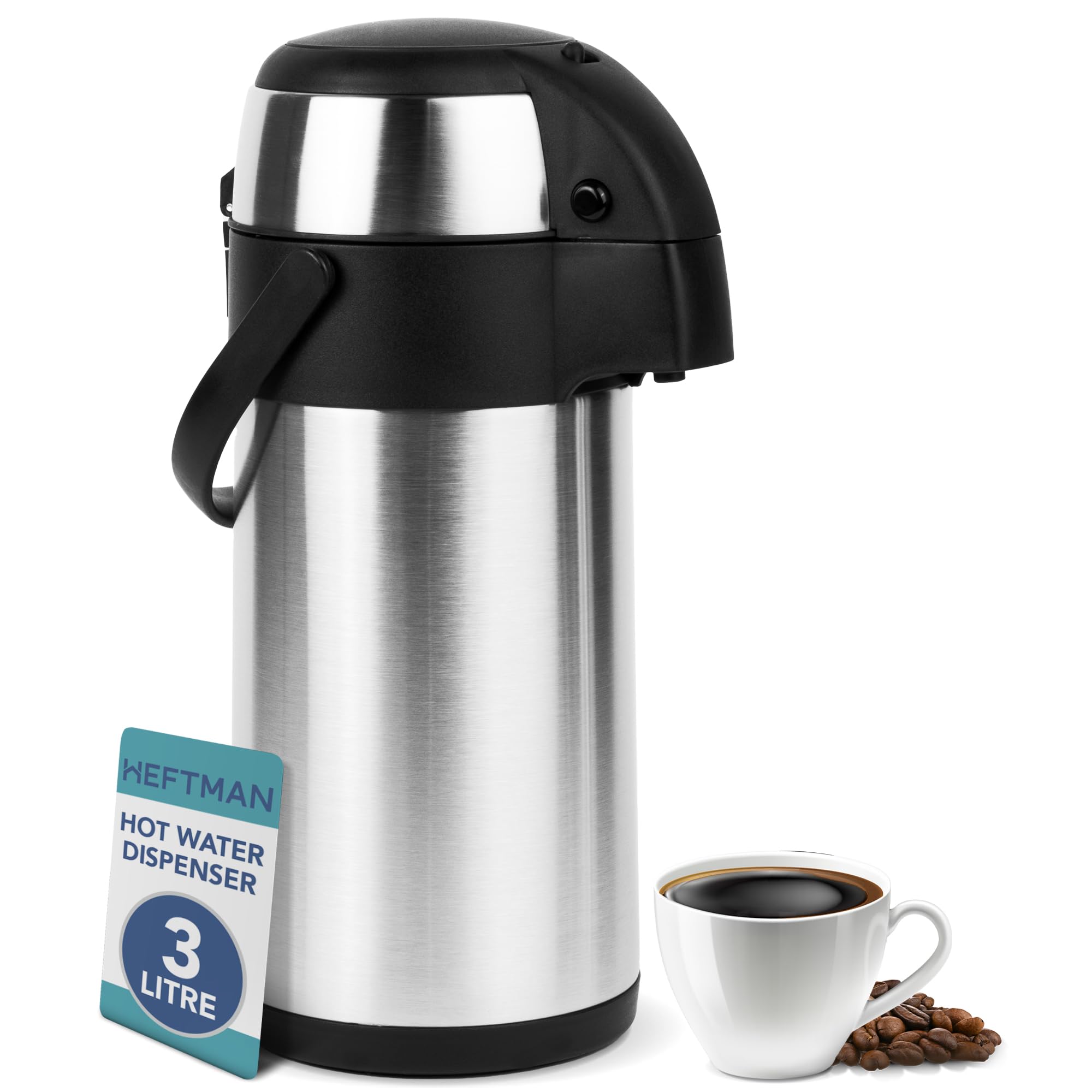 HEFTMAN Thermal Coffee Carafe - 3L Stainless Steel Airpot Pump Action ...