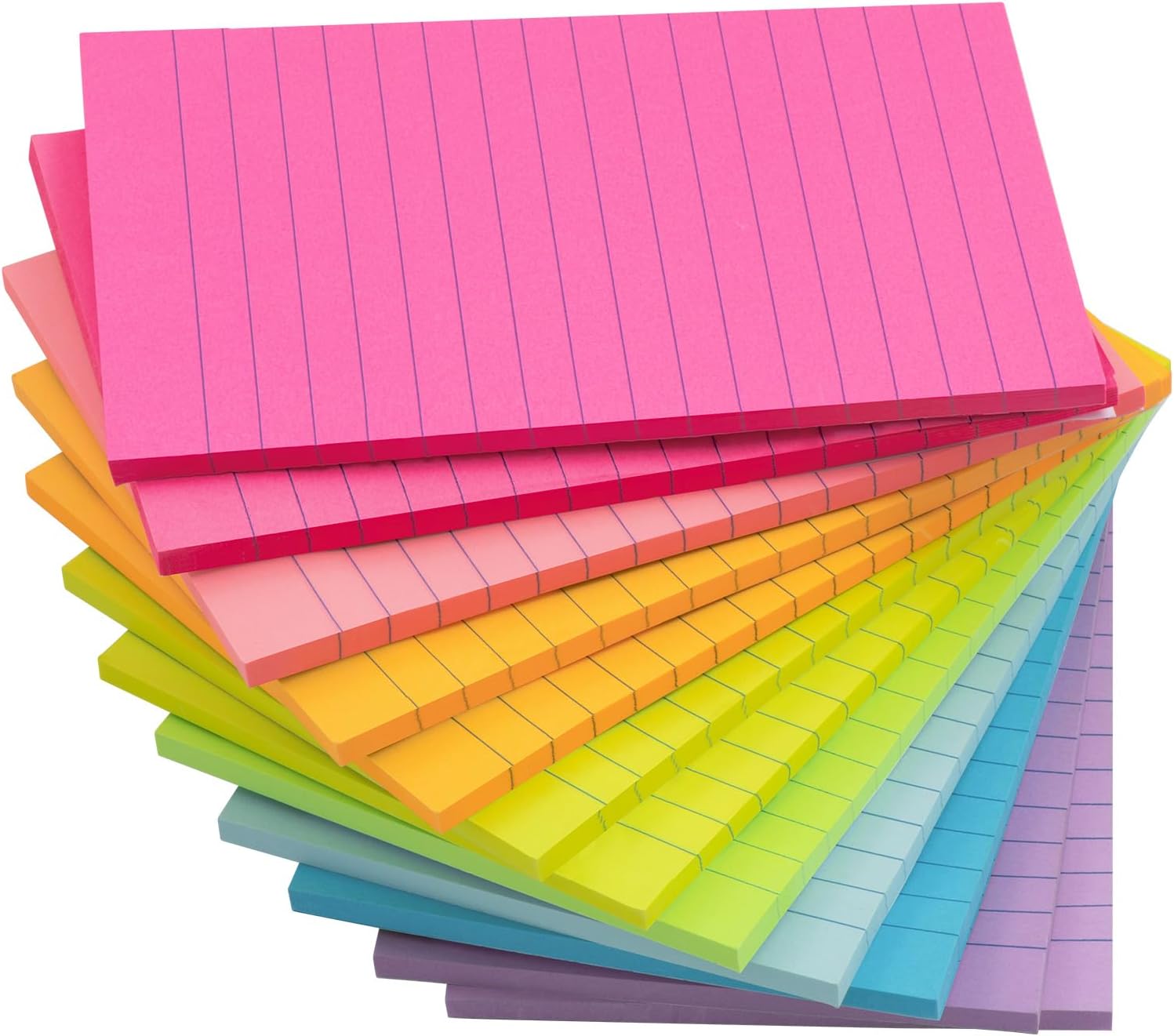 Amazon.com : 12 Pads Lined Sticky Notes 4x6 in, 8 Bright Colors Sticky ...