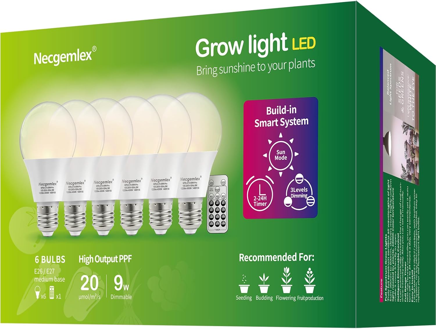 Amazon.com : Necgemlex Smart LED Grow Light Bulbs with Remote ...