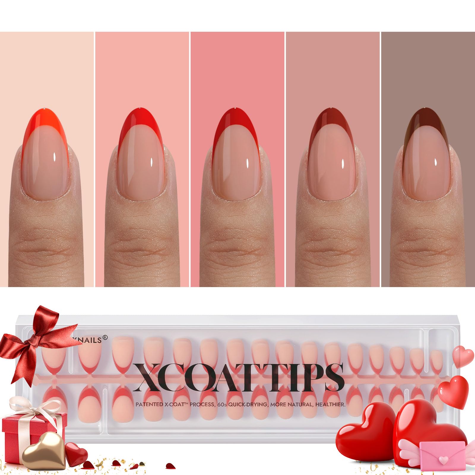 Amazon.com: BTArtboxnails XCOATTIPS French Tip Press on Nails - Red ...
