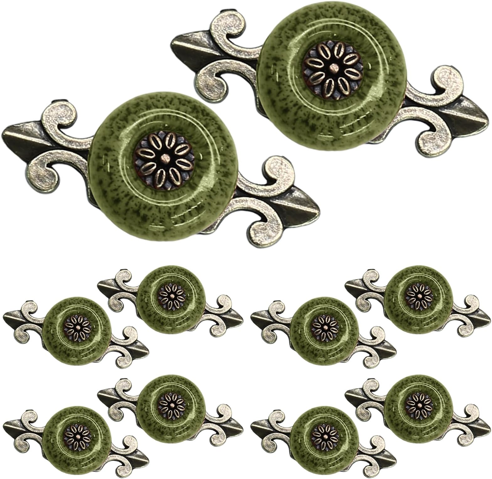 Eledabra Ceramic Pumpkin Cabinet Knobs, Green Vintage Drawer Knobs for ...