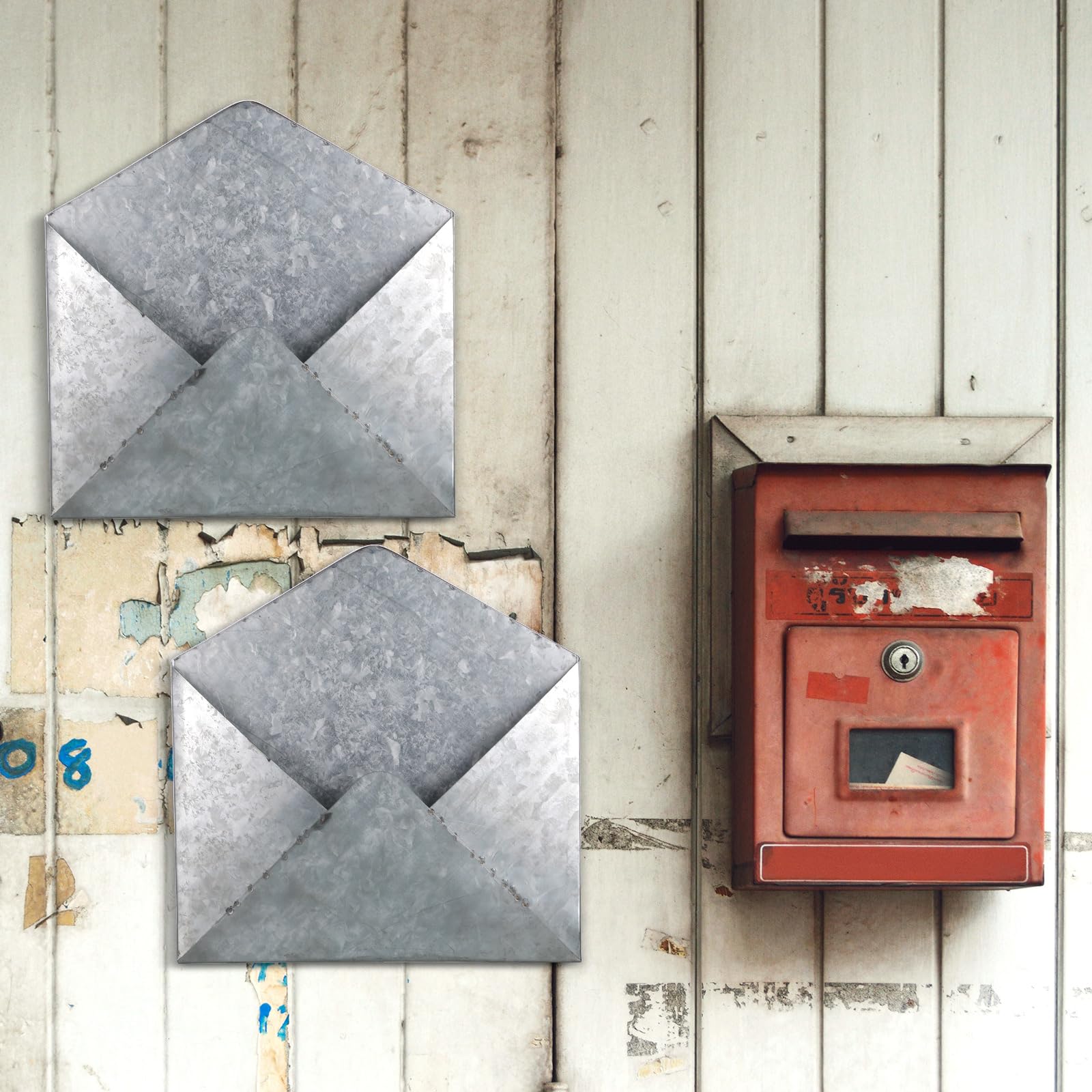 Snapklik.com : 2 Pcs Galvanized Metal Envelope, Wall Mount Galvanized ...