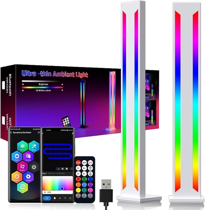 MIWATT 28CM White Light Bar RGBIC Lamp, 2-Piece Smart RGB Gaming Light ...