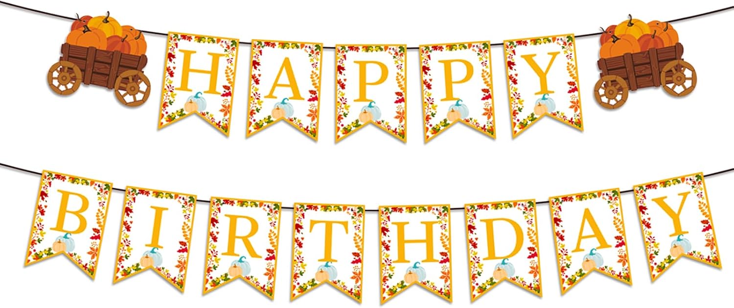 Amazon.com: TC.ES Fall Happy Birthday Banner – Pre-strung Cute ...
