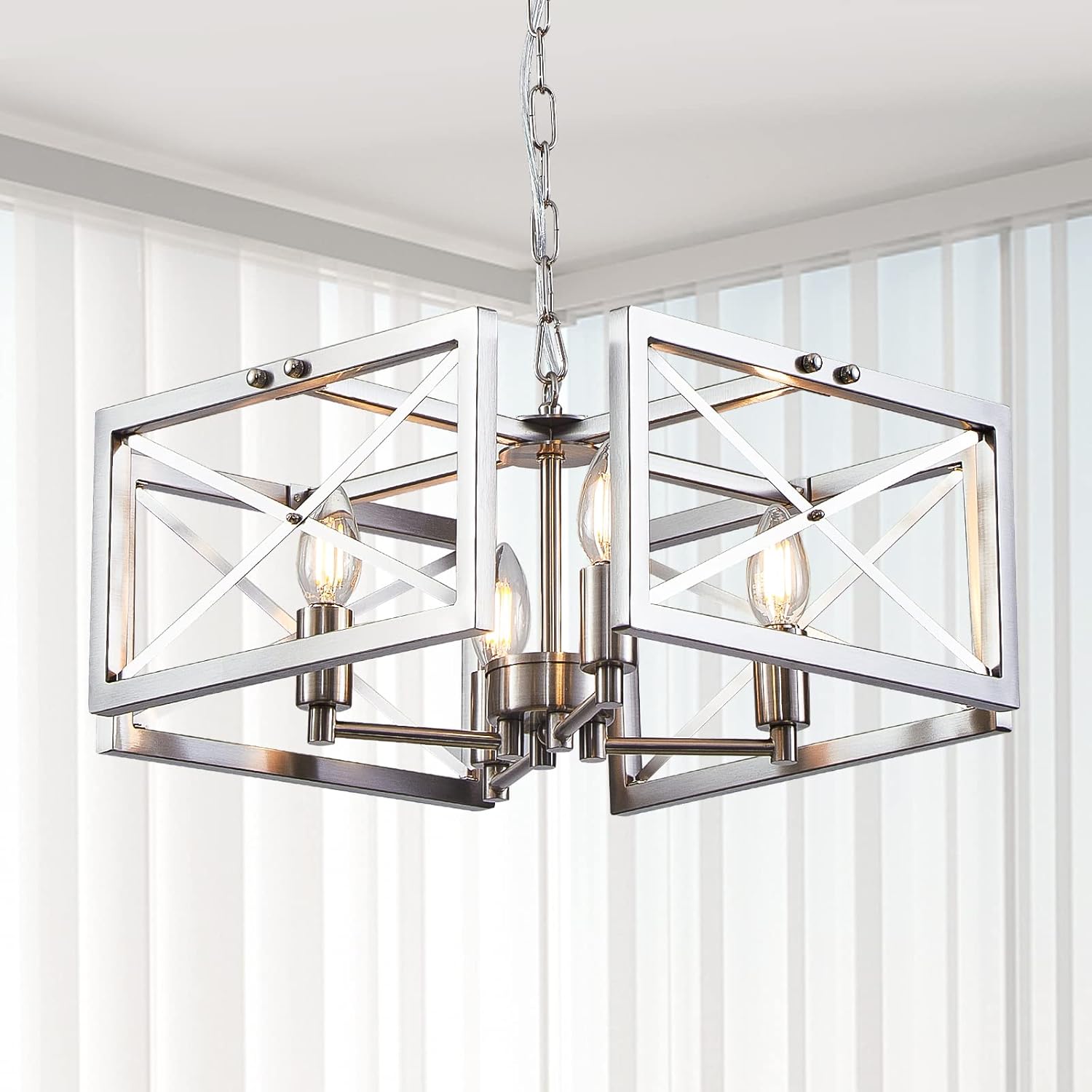 Doltoro Brushed Nickel Farmhouse Chandelier 4-Light Modern Chandelier ...