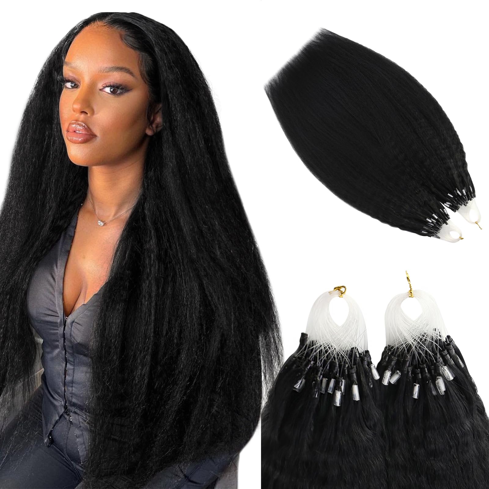 Amazon.com : YoungSee Microlink Hair Extensions Kinky Straight 18 Inch ...