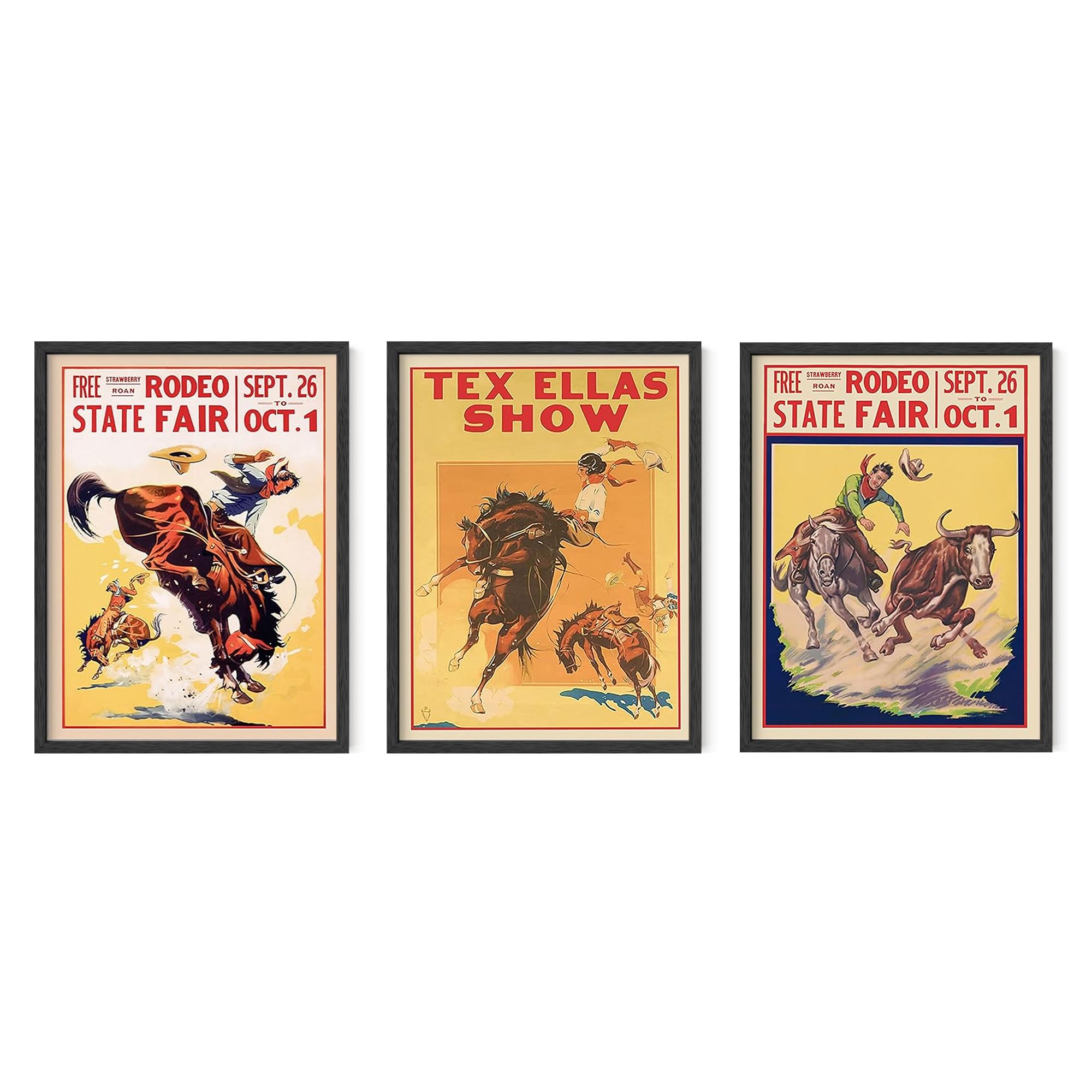 Amazon.com: Cowboy Wall Art Posters Set of 3 - Wild West Rodeo Room ...
